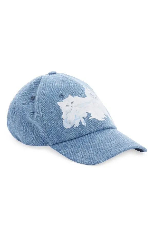 Acne Studios X Karen Kilimnik Carliy Cat Print Denim Baseball Cap